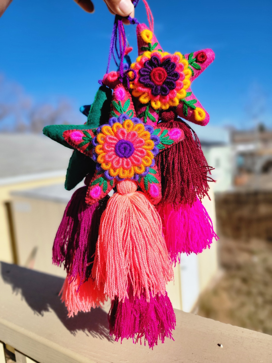 Hand Embroidered Large Star Tassel | Handmade Mexican Pom Pom Ornament ...