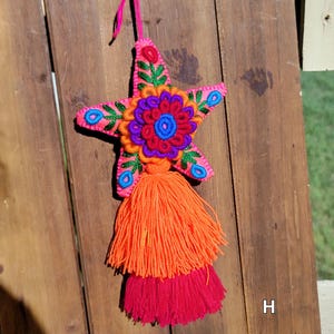 Hand Embroidered Large Star Tassel | Handmade Mexican Pom Pom Ornament ...