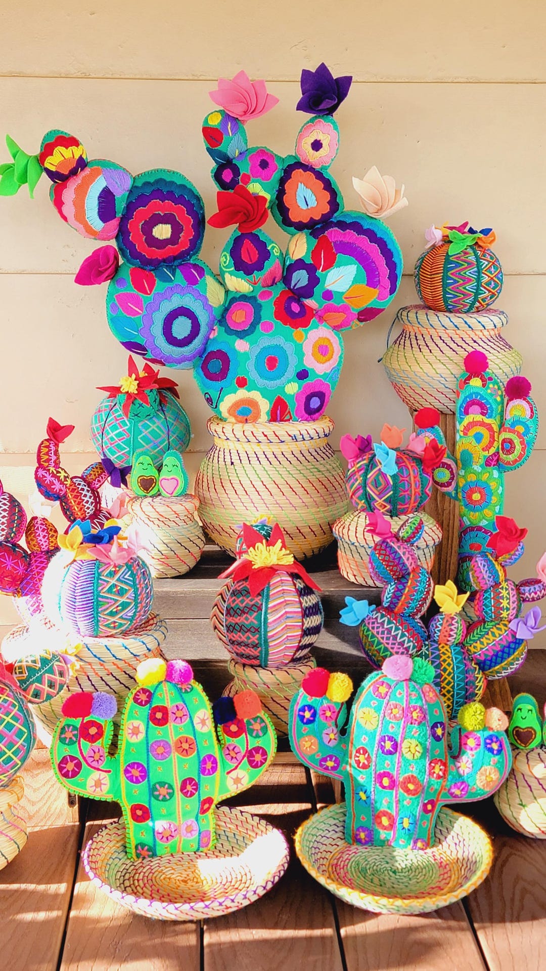 Handmade Cactus Basket | Hand Embroidered Mexican Nopal Home Decor ...