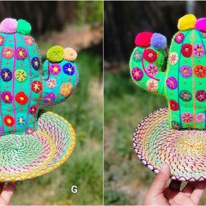Handmade Cactus Basket | Hand Embroidered Mexican Nopal Home Decor ...
