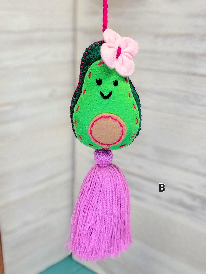 Hand Embroidered Avocado With Flower Tassel | Handmade Mexican Pom Pom ...