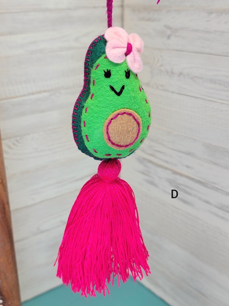 Hand Embroidered Avocado With Flower Tassel | Handmade Mexican Pom Pom ...