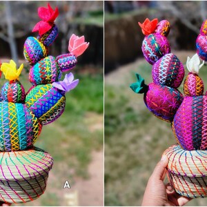 Handmade Cactus Basket | Hand Embroidered Mexican Nopal Home Decor ...