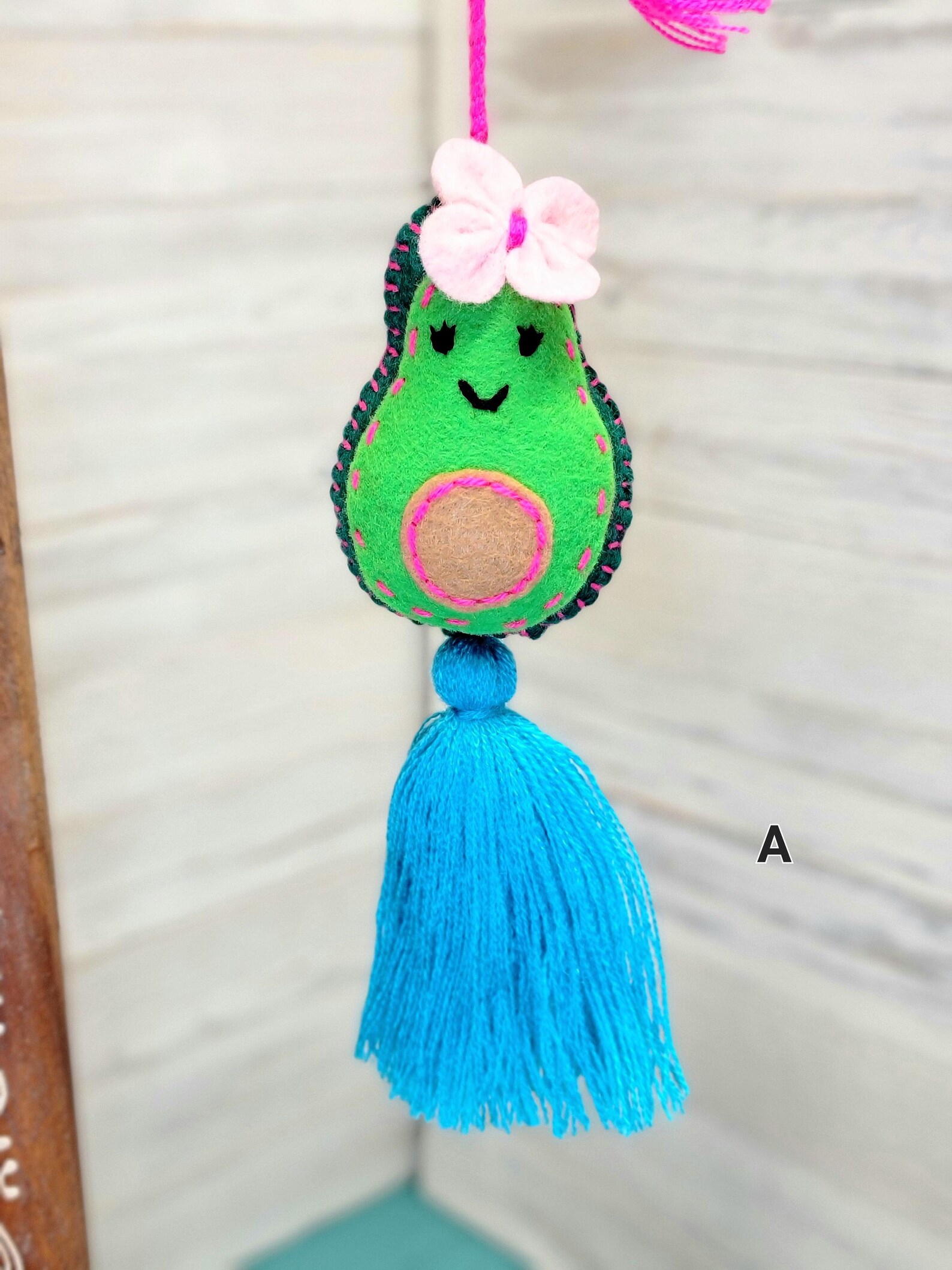 Hand Embroidered Avocado With Flower Tassel | Handmade Mexican Pom Pom ...