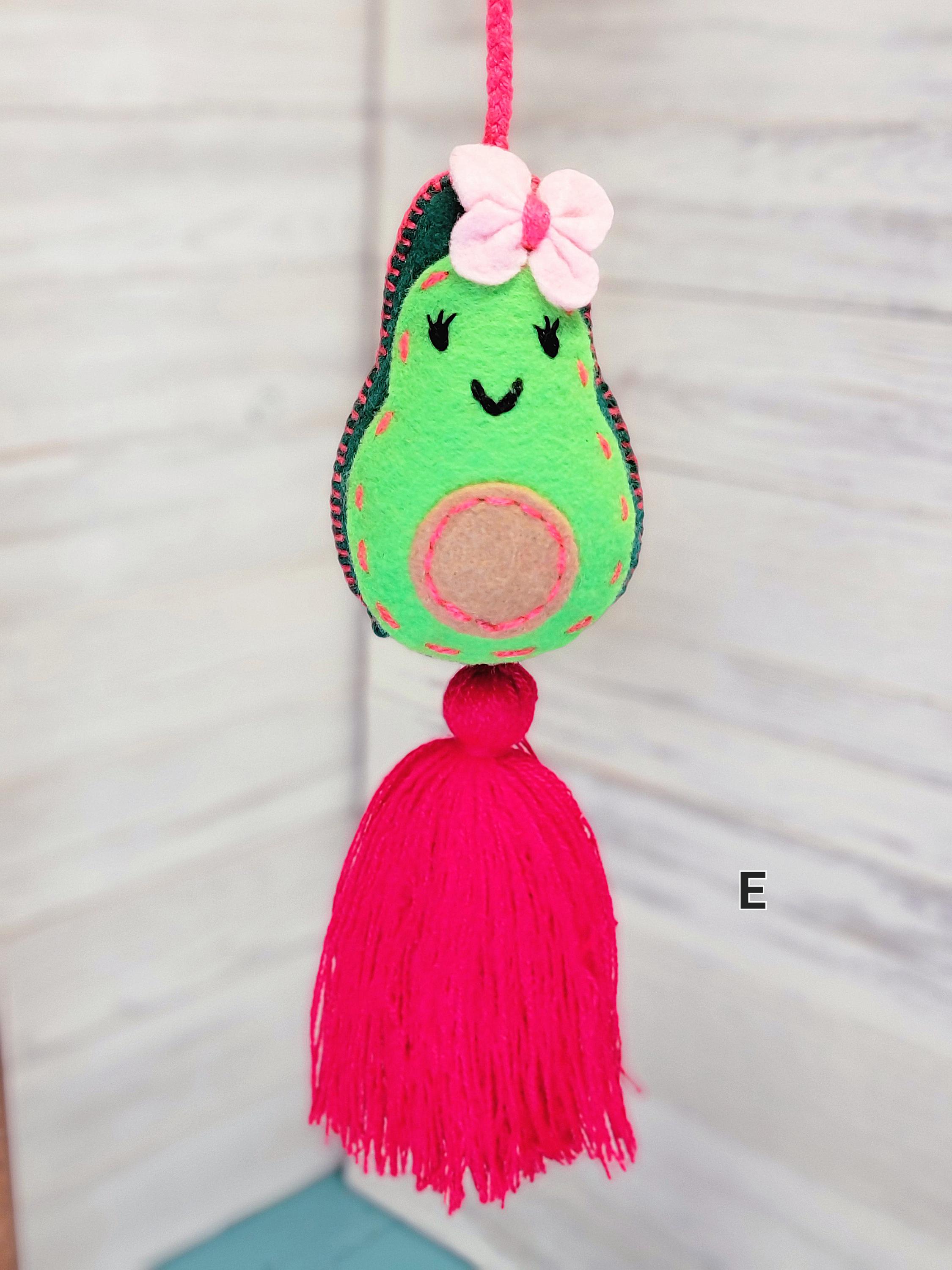 Hand Embroidered Avocado With Flower Tassel | Handmade Mexican Pom Pom ...