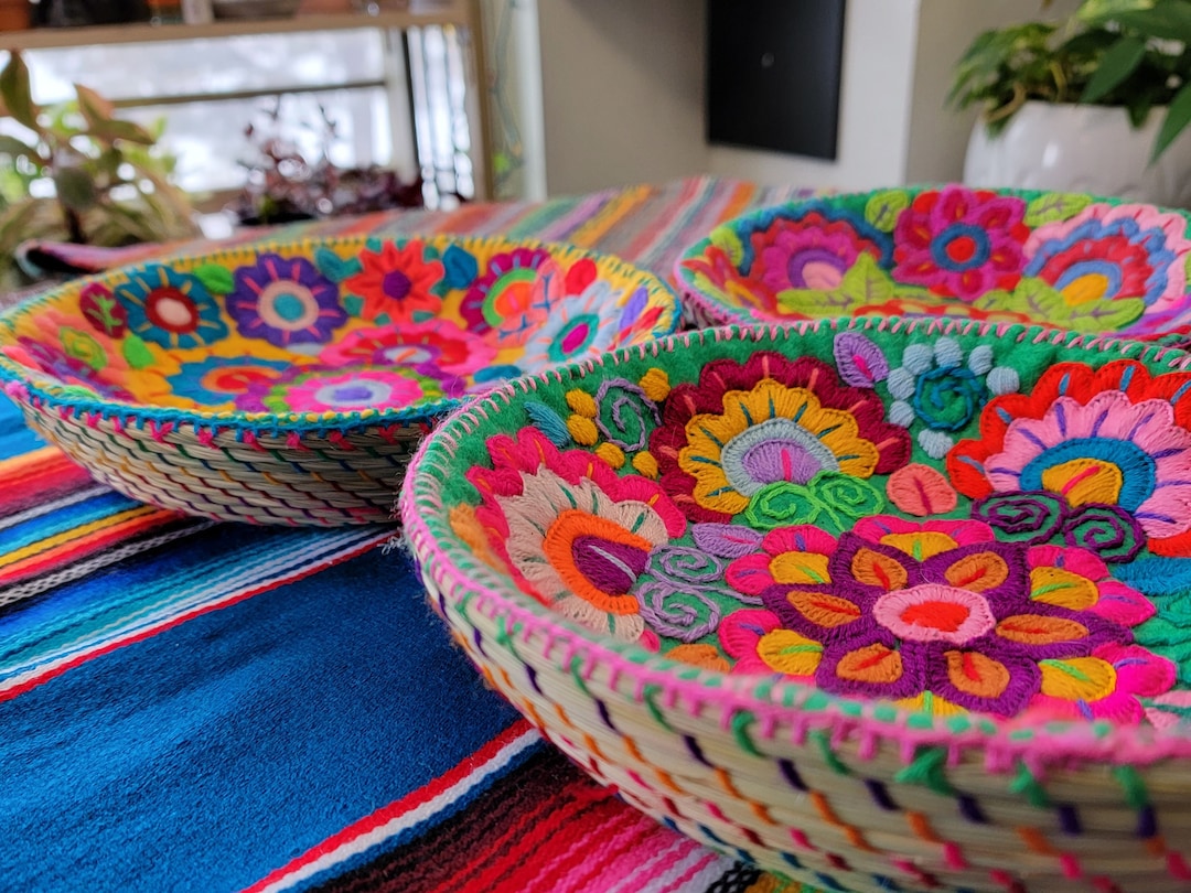 Mexican Hand Embroidered Hand Woven Bread Basket - Etsy