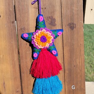 Hand Embroidered Large Star Tassel | Handmade Mexican Pom Pom Ornament ...