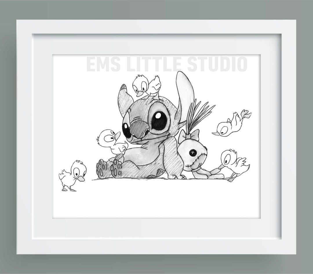 Stitch Inspired Hand Drawn Print A4 - Etsy