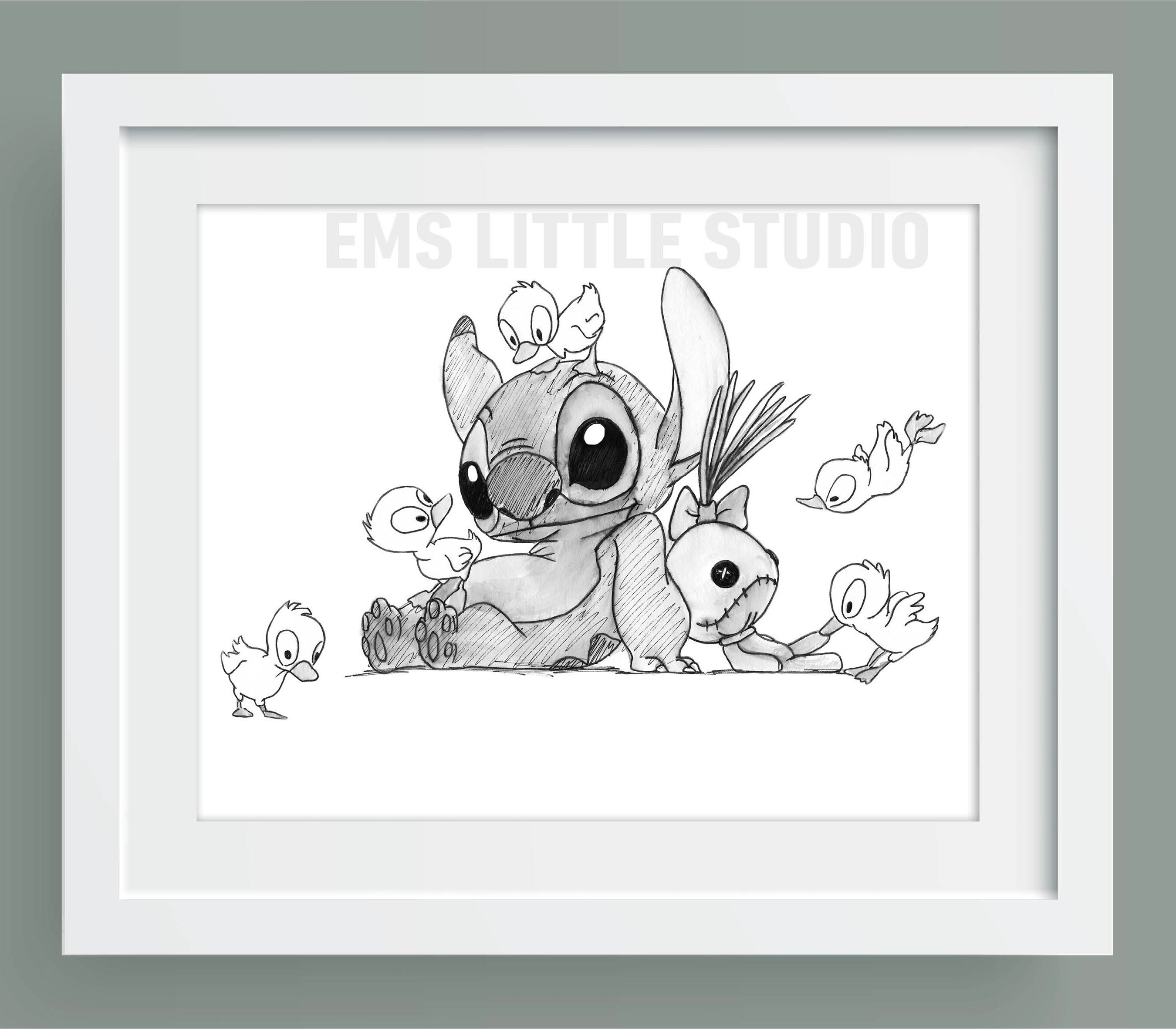 Stitch Inspired Hand Drawn Print A4 - Etsy