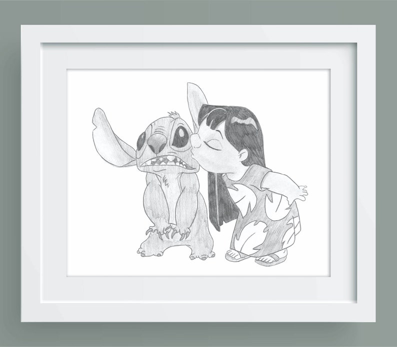 Lilo & Stitch Inspired Hand Drawn Print A4 - Etsy