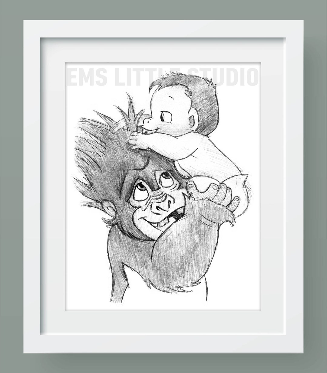 Tarzan & Terk Inspired Hand Drawn Print A4 - Etsy UK