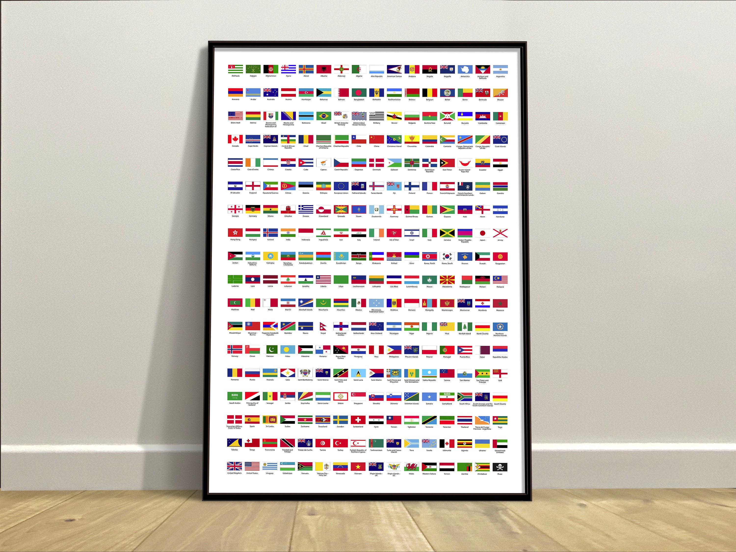 Flags of the World Educational Poster, World Traveller Gift Wall Art ...