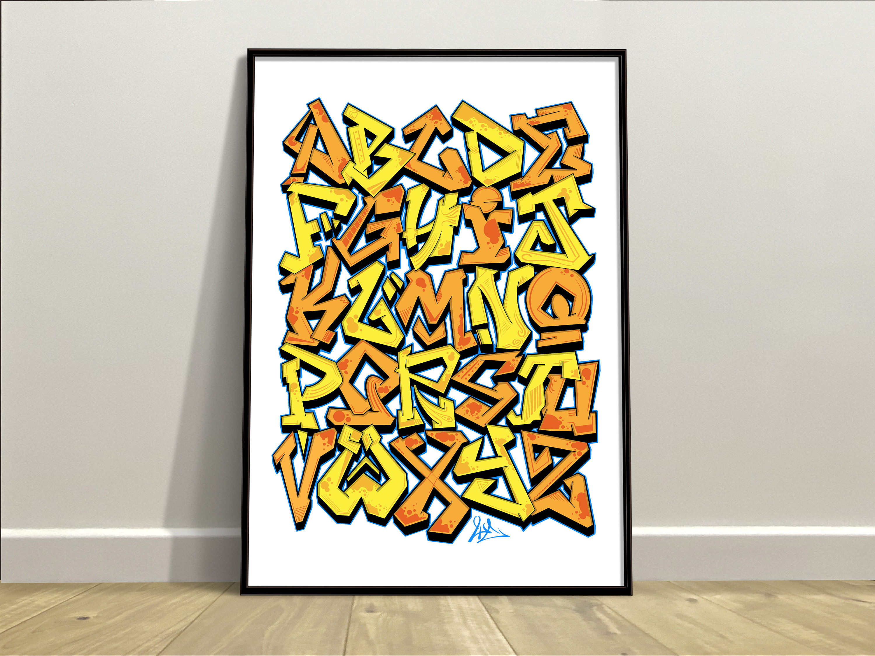 Graffiti Alphabet Poster - Orange and Lemon | Street Art for Teenager ...