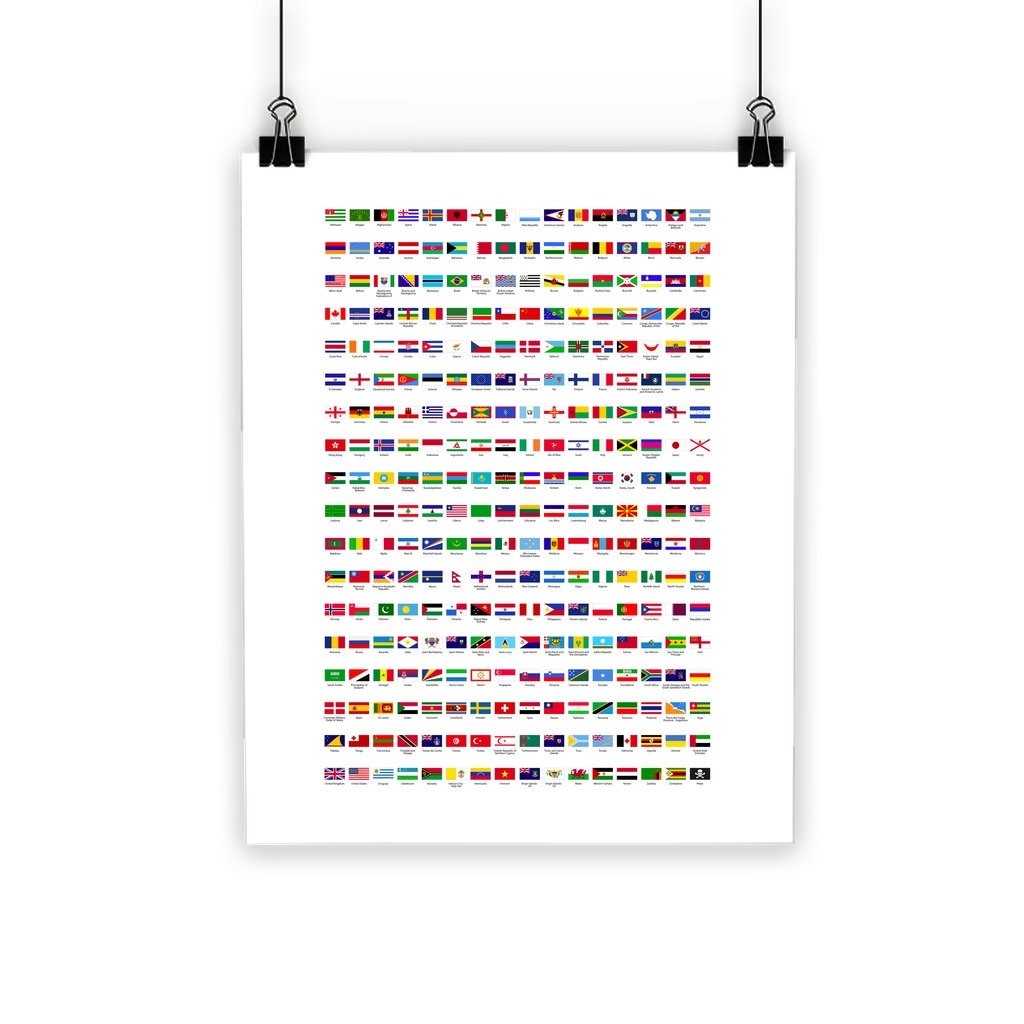 Flags of the World Educational Poster, World Traveller Gift Wall Art ...