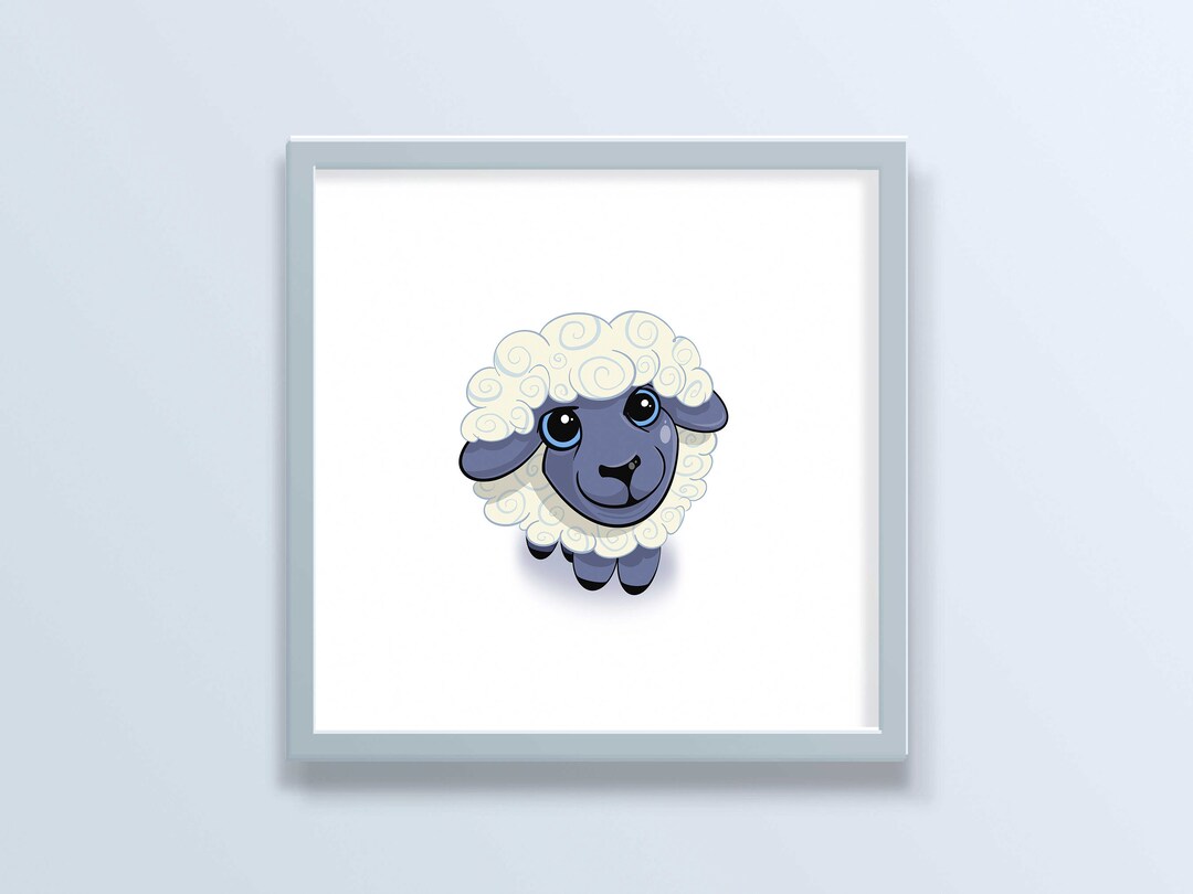 Cute Sheep Poster Print for Kids Room Adorable Cartoon Lamb Square ...