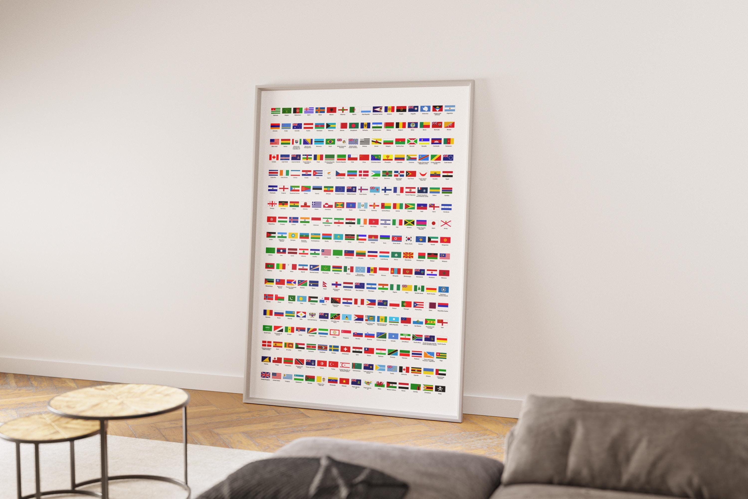 Flags of the World Educational Poster, World Traveller Gift Wall Art ...