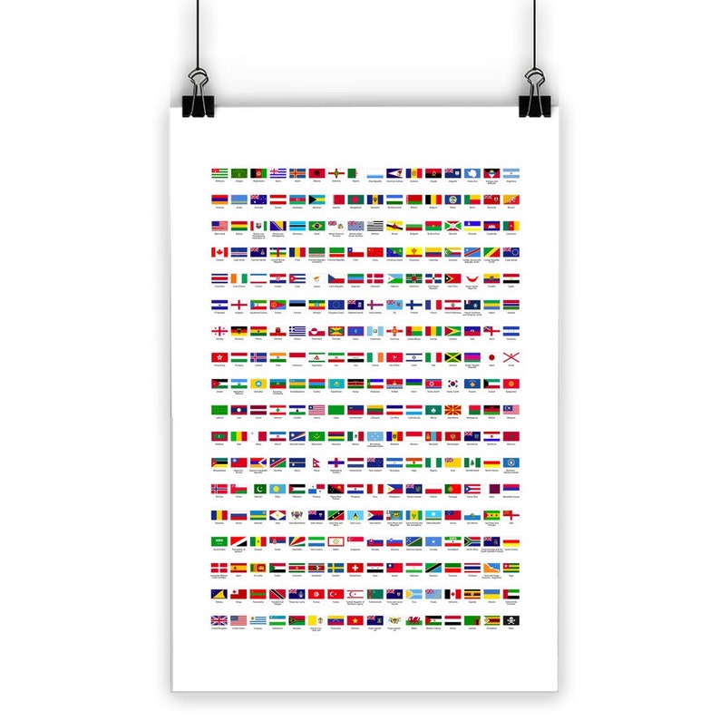 Flags of the World Educational Poster, World Traveller Gift Wall Art ...