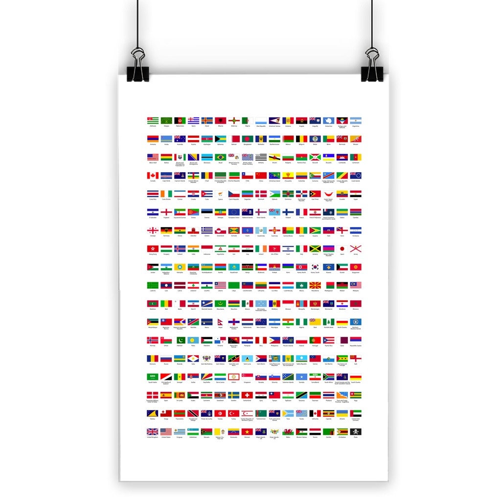 Flags of the World Educational Poster, World Traveller Gift Wall Art ...