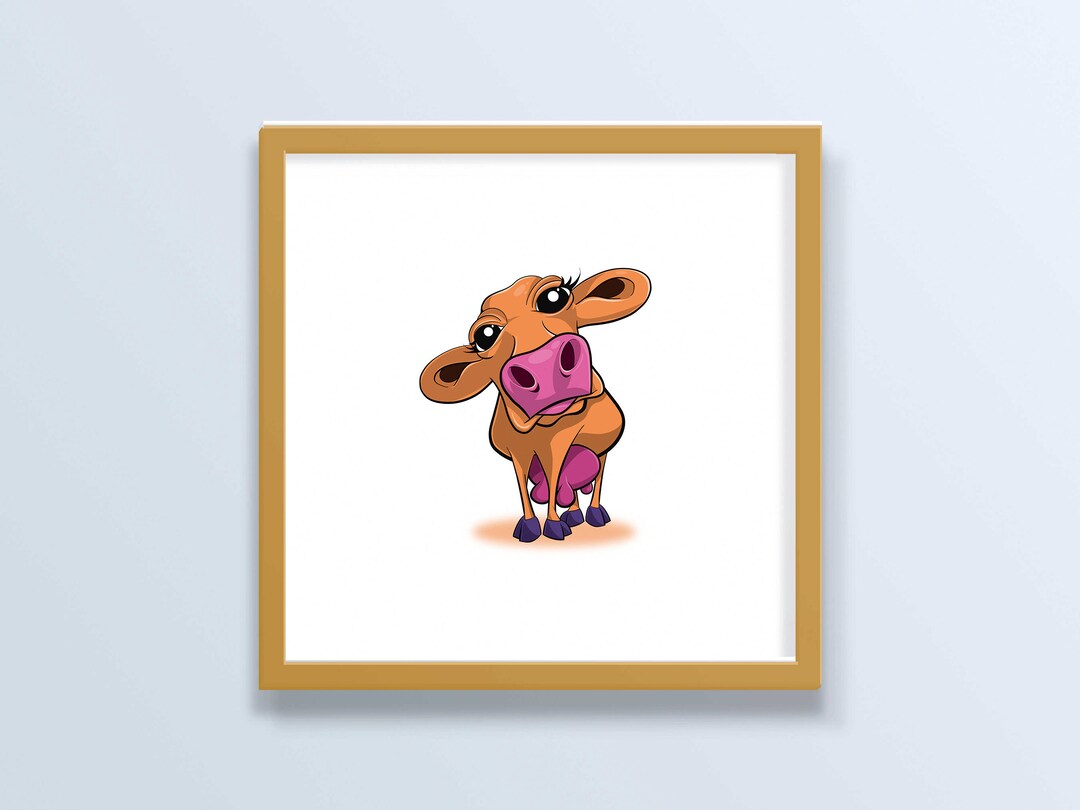 Cute Cow Print for Kids Room - Adorable Cartoon Mummy Cow Unframed ...