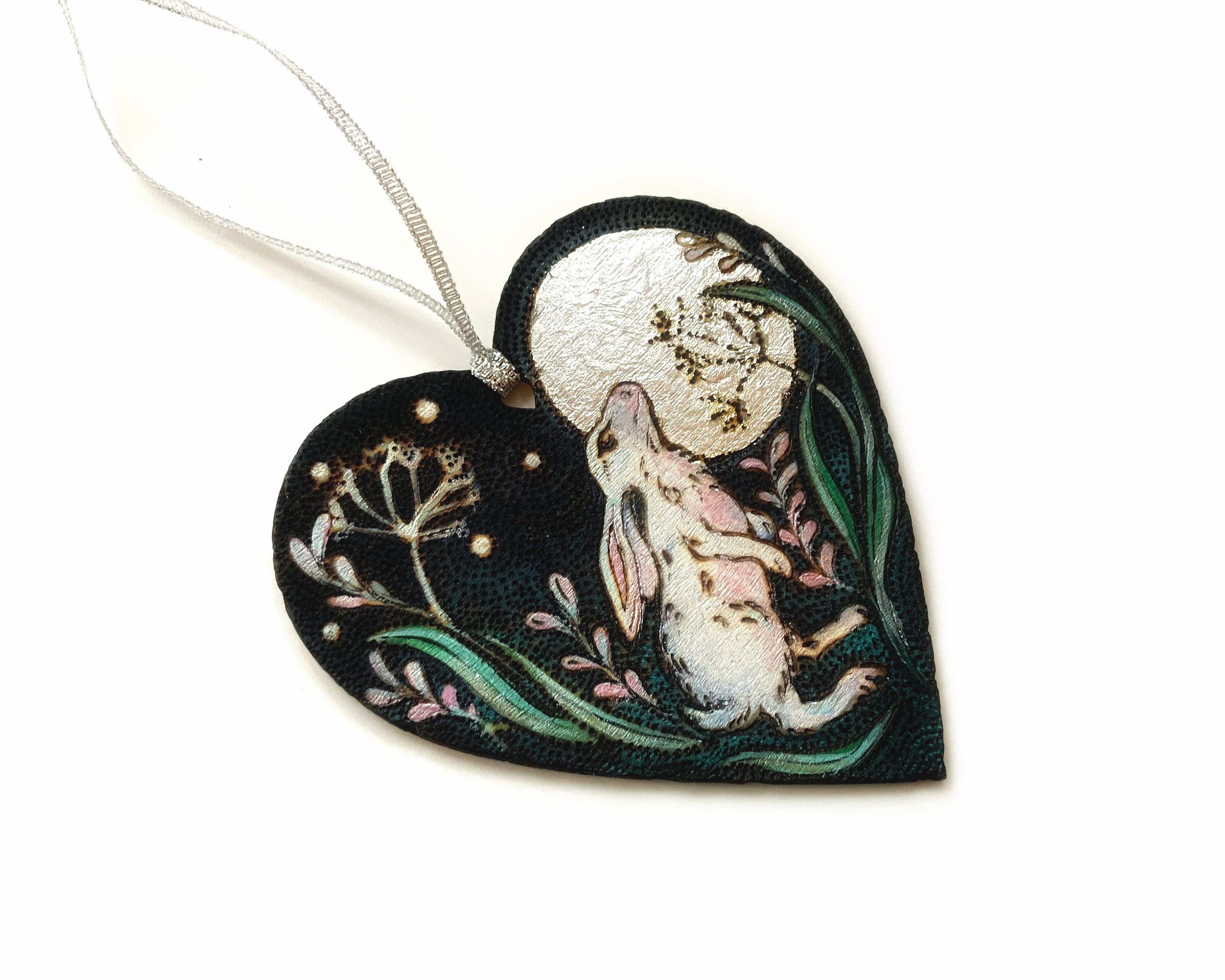 Moon Gazing Hare Hand Painted Pyrography Original Art OOAK - Etsy