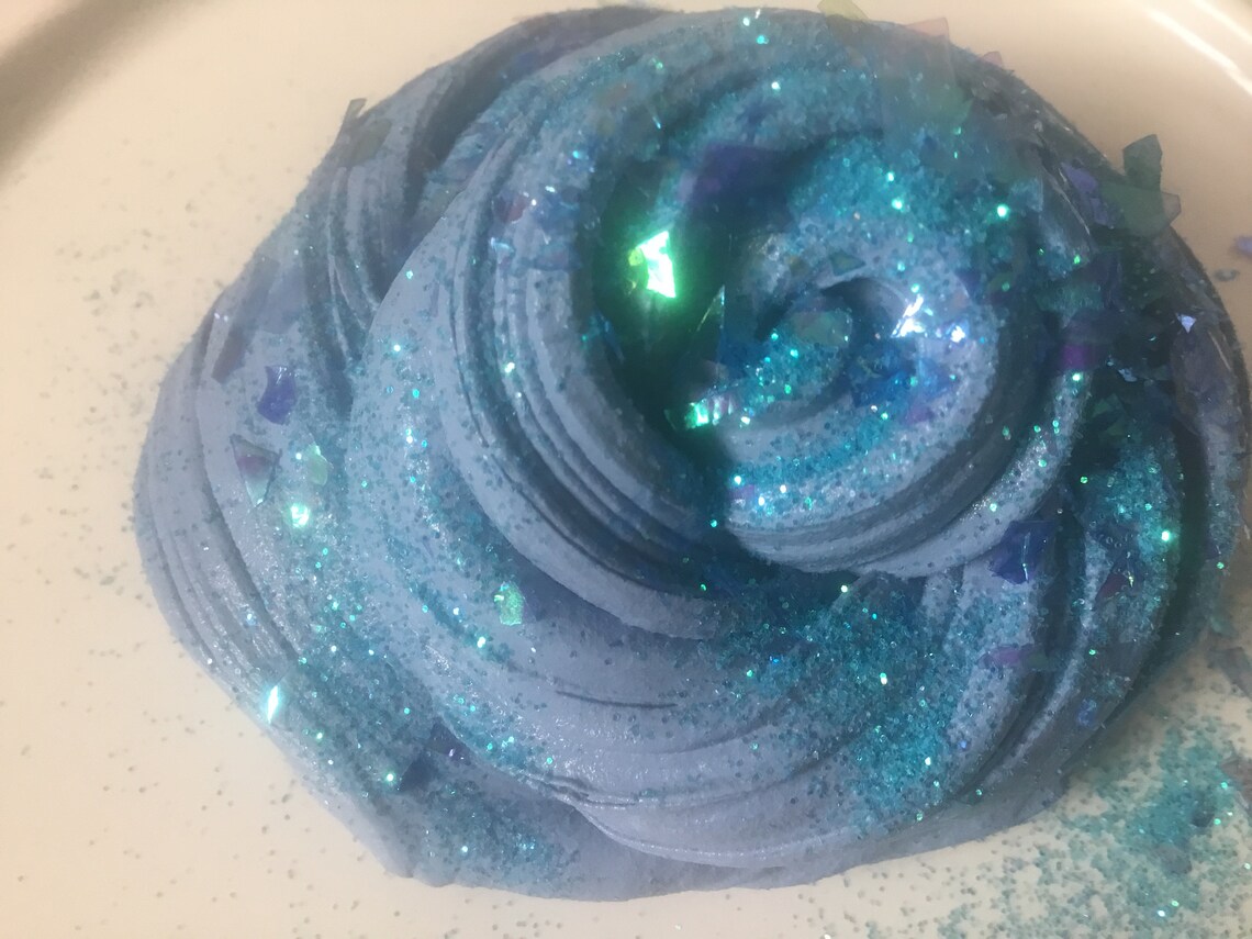 Blue butter slime with blue bits and glitter | Etsy