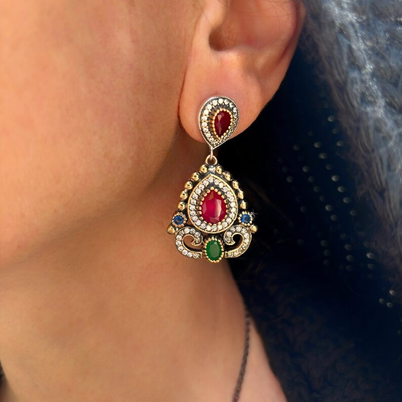 Ottoman Style, Hurrem Sultan Earrings, Authentic Turkish Jewelry, Ruby ...