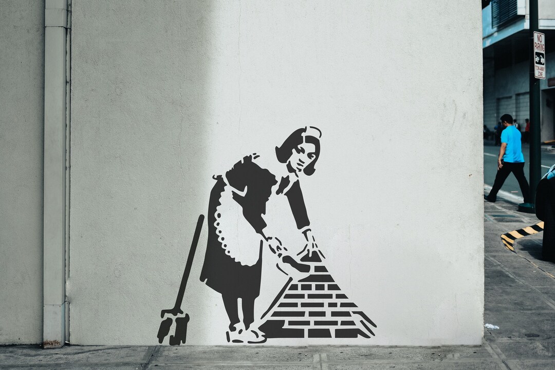 Sweep It Under the Carpet Stencil, Banksy Artworks, Sweeping Maid ...