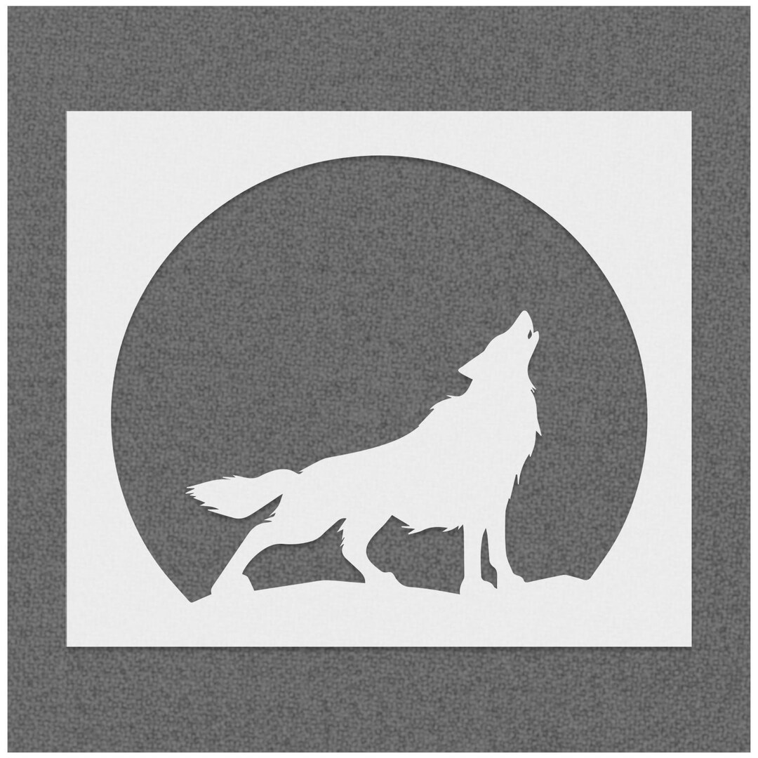 Howling Wolf Stencil, Wolf Silhouette in Full Moon Template, Husky ...