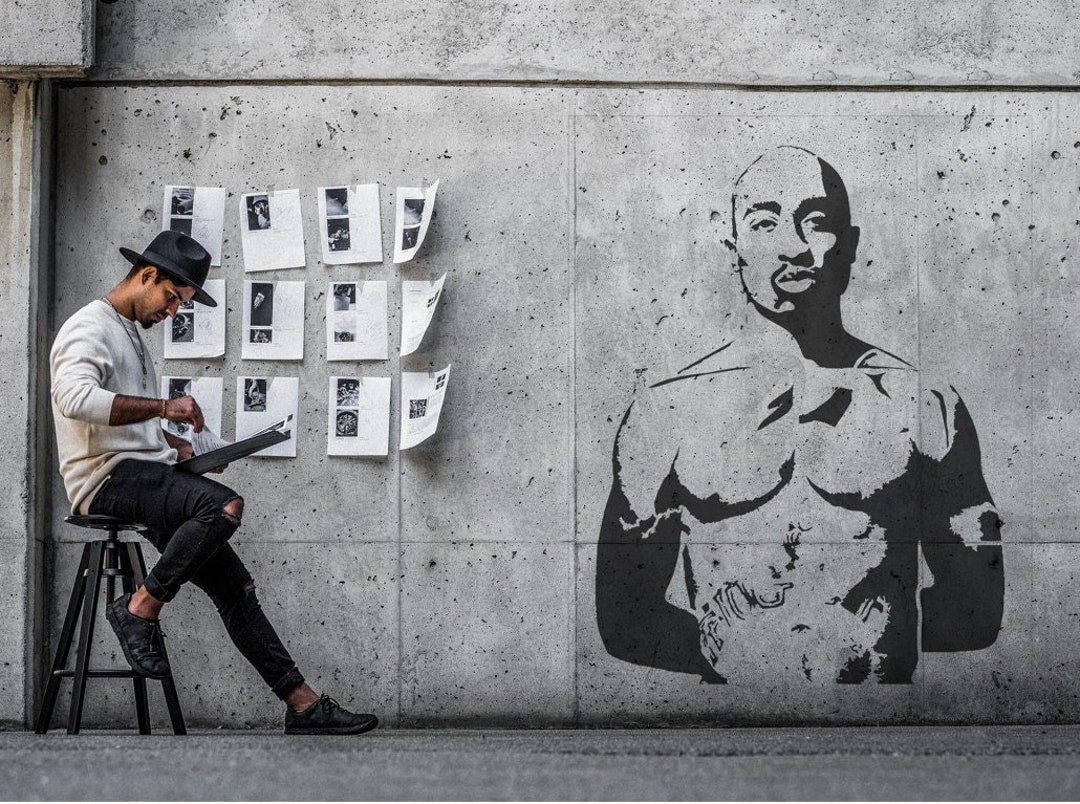 2pac Stencil, Tupac Shakur Portrait Stencils, Rapper Hip-hop Music Home ...
