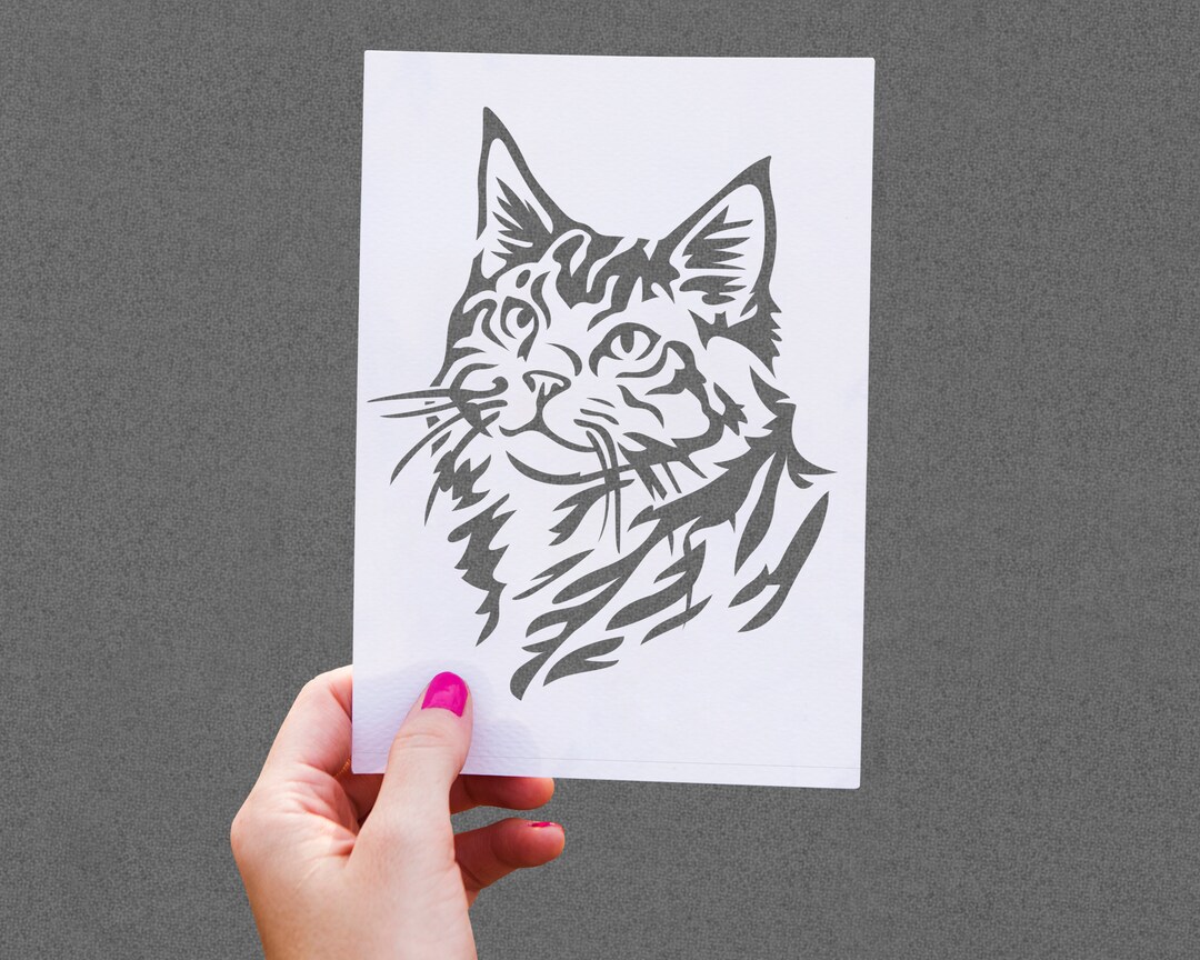 Maine Coon Cat Stencil: Reusable Feline Silhouette Template for ...