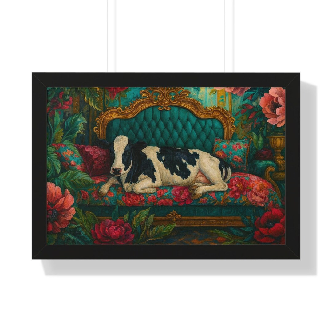 Framed Horizontal Poster - Elegant Cow Art, Farmhouse Wall Decor ...