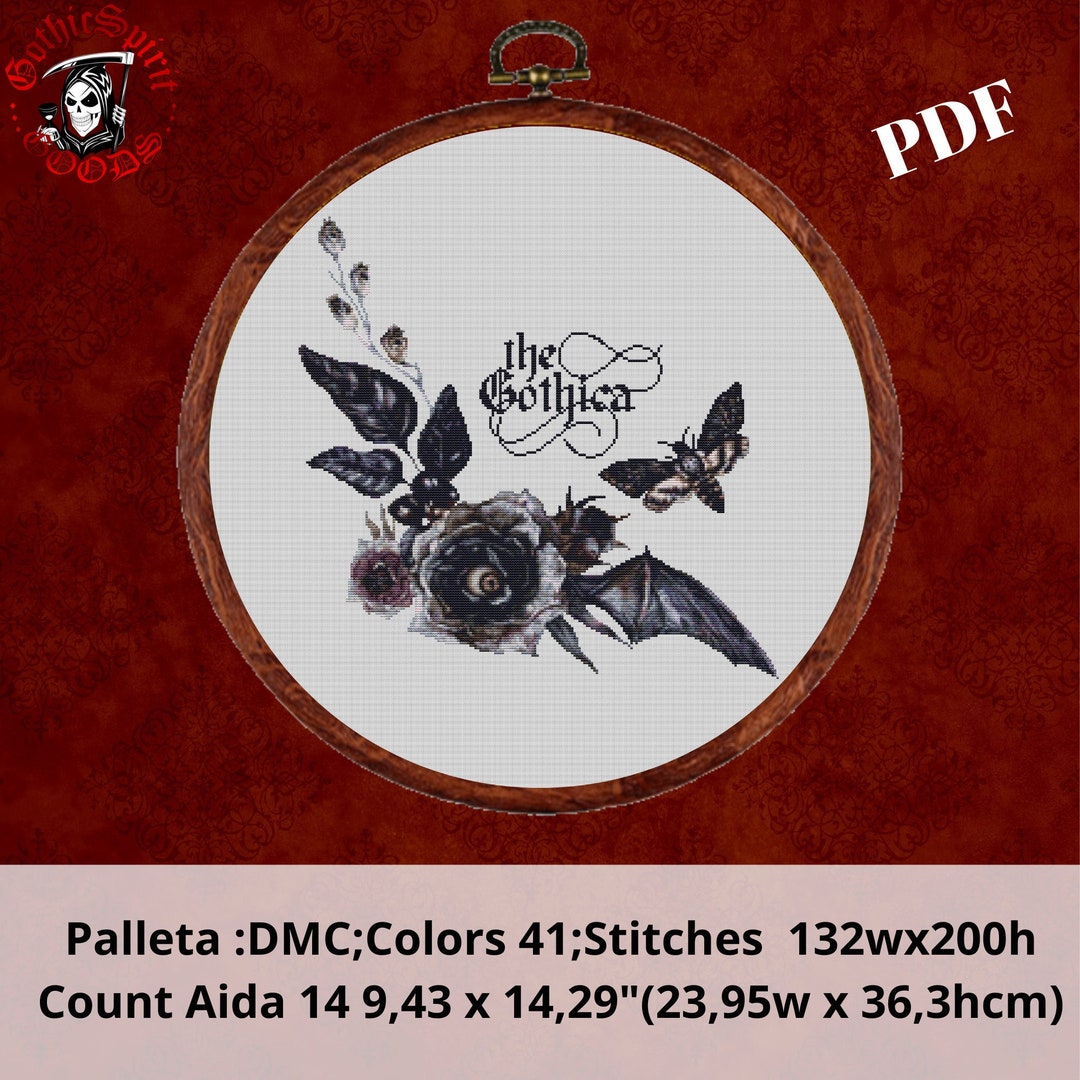 Gothic Flowers, Gothic Cross Stitch Pattern for Black Fabric Easy ...