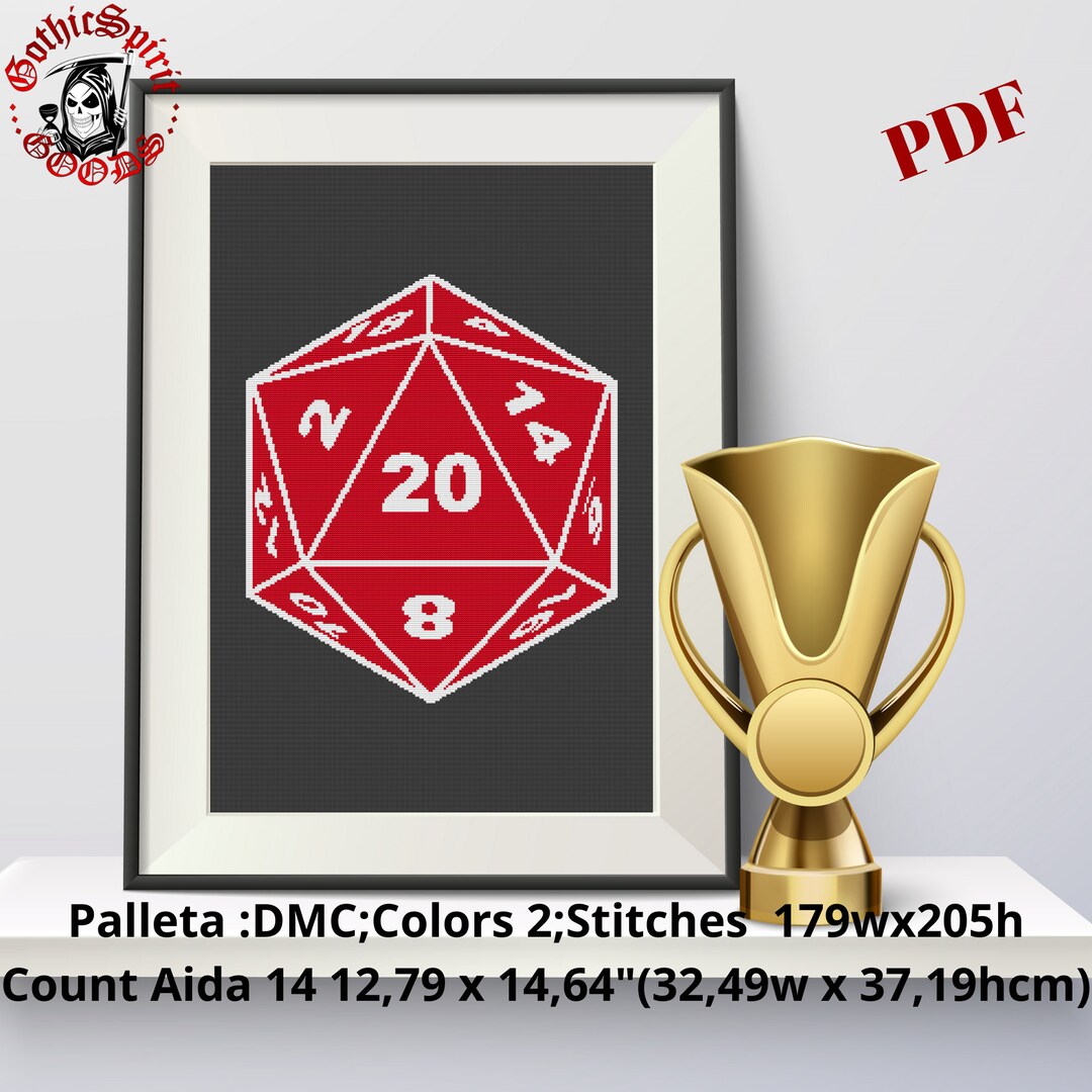 Dungeon Dice Gothic Cross Stitch Pattern for Black Fabric - Easy ...