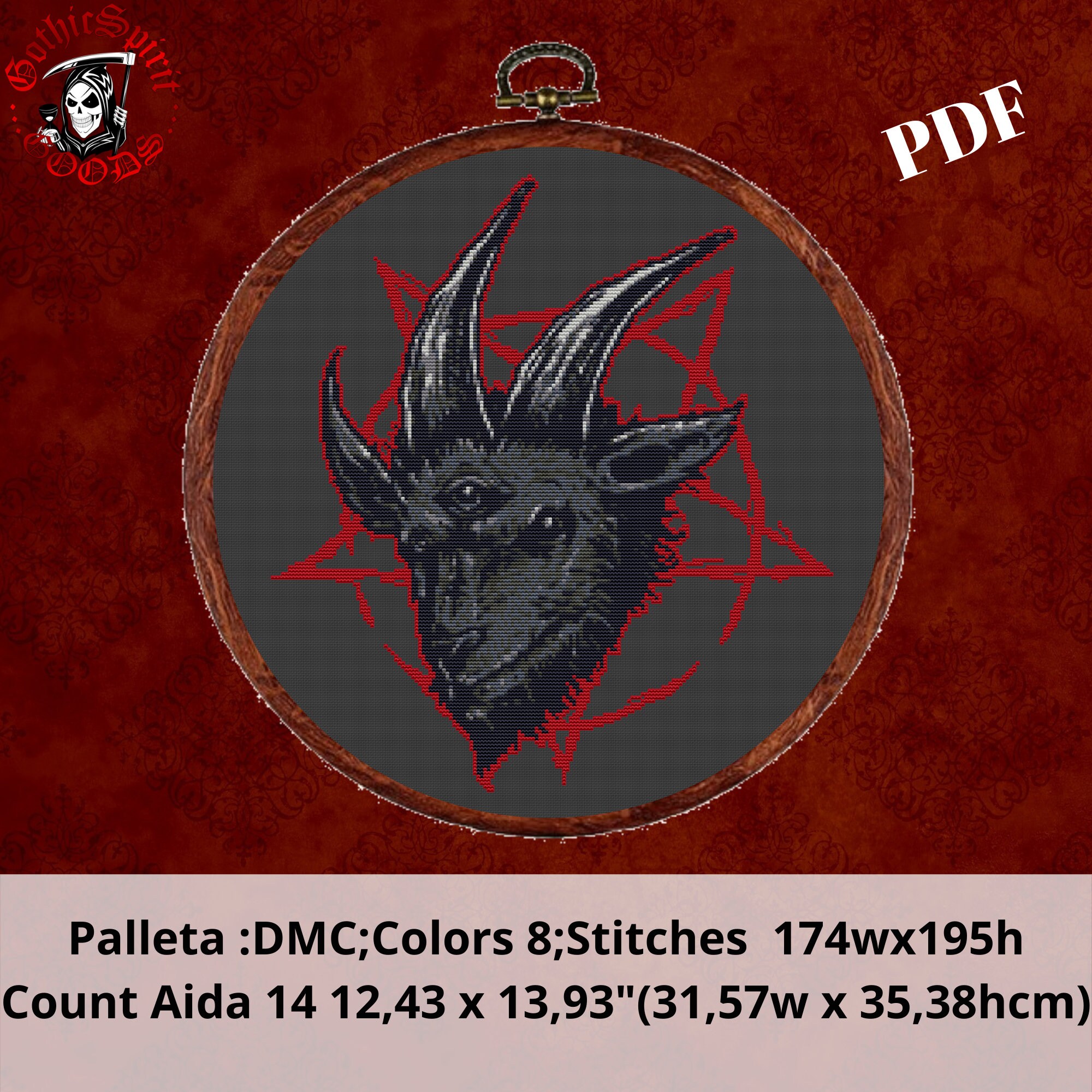 Satanic Baphomet Gothic Cross Stitch Pattern for Black Fabric - Etsy