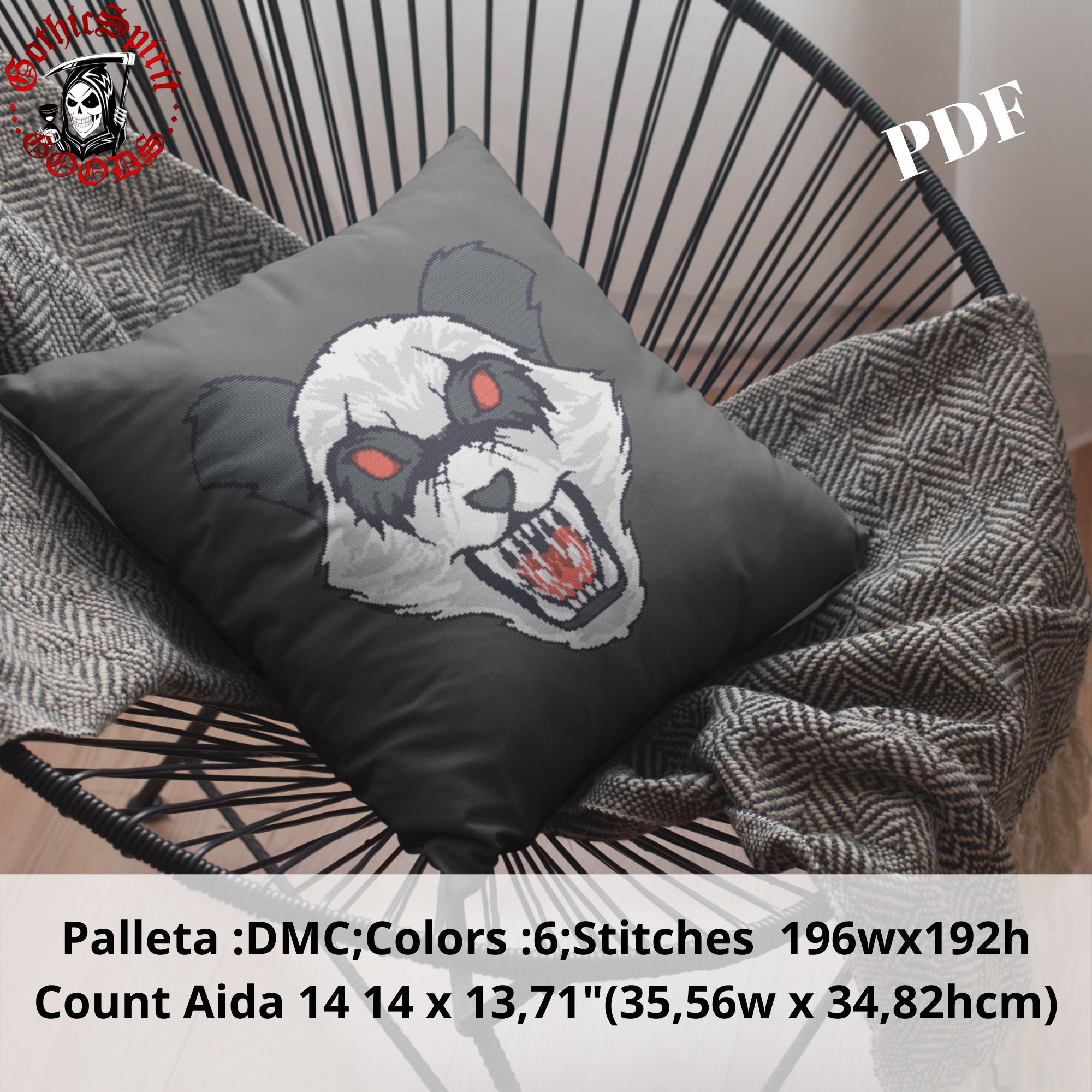 Panda Gothic Cross Stitch Pattern for Black Fabric Easy - Etsy