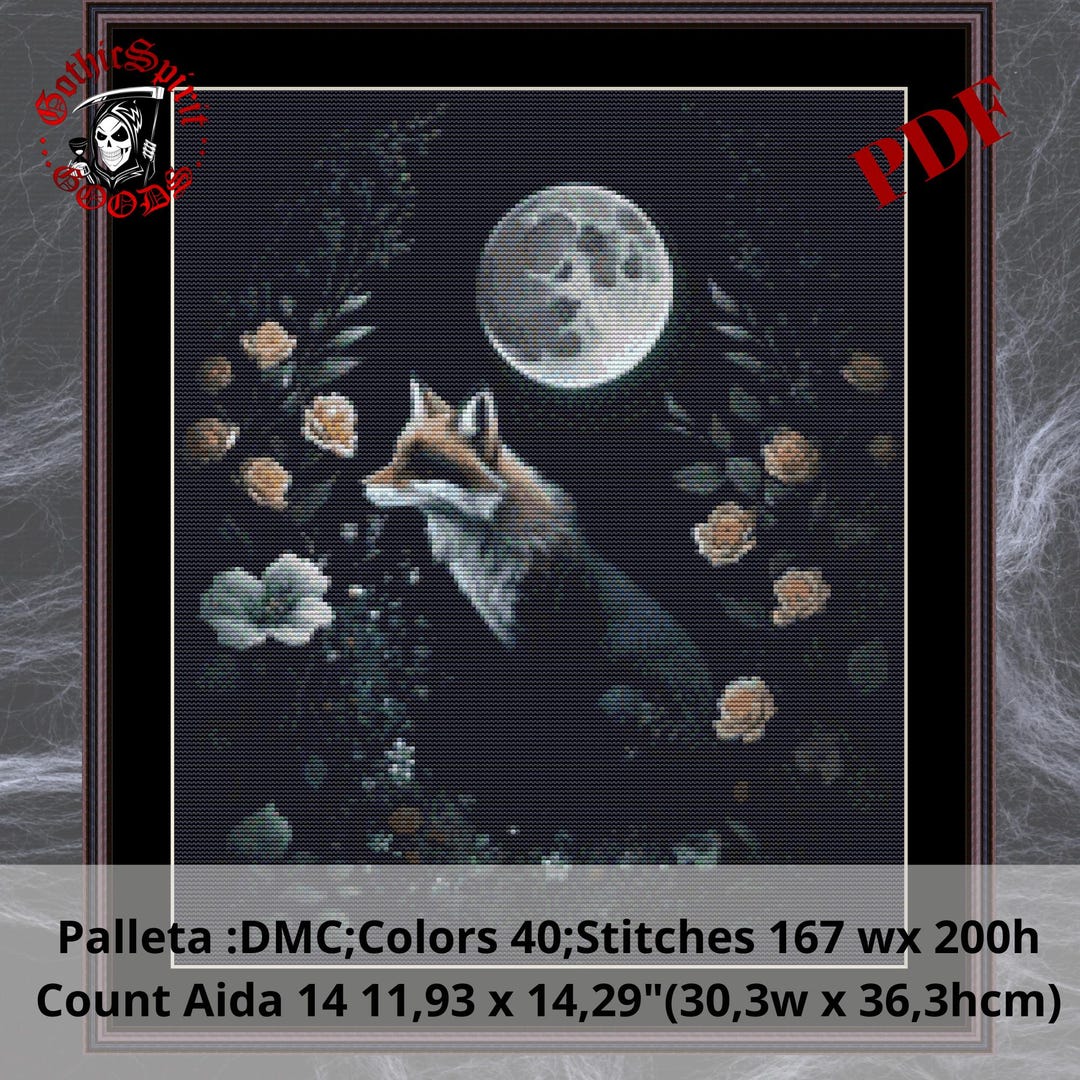 Dark Gothic Bothanical Fox, Gothic Cross Stitch Pattern for Black ...