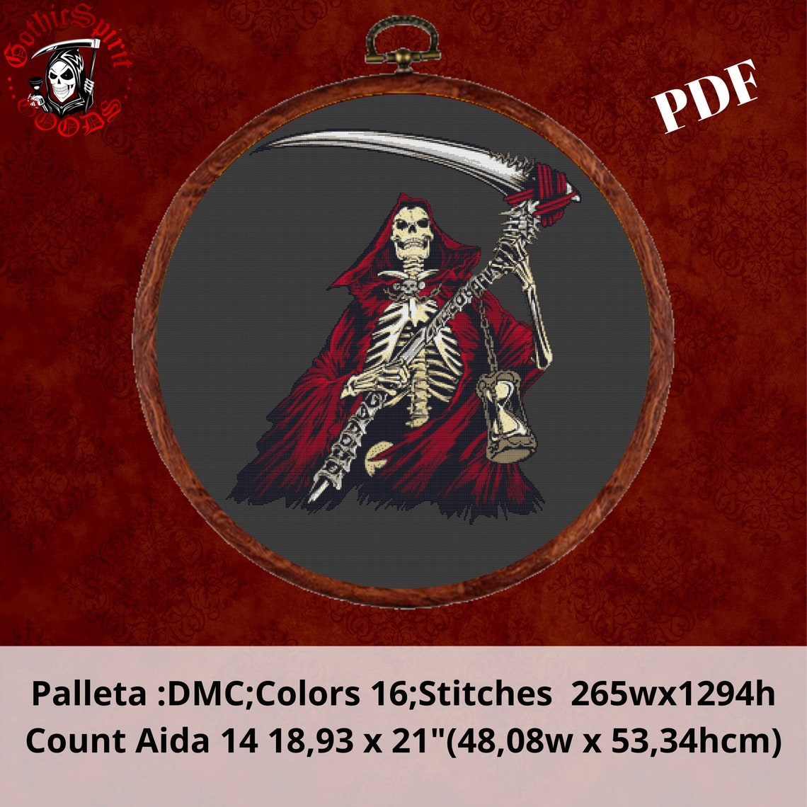 Death - Grim Reaper Gothic Cross Stitch Pattern for Black Fabric - Easy ...