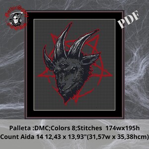 Satanic Baphomet Gothic Cross Stitch Pattern for Black Fabric - Easy ...