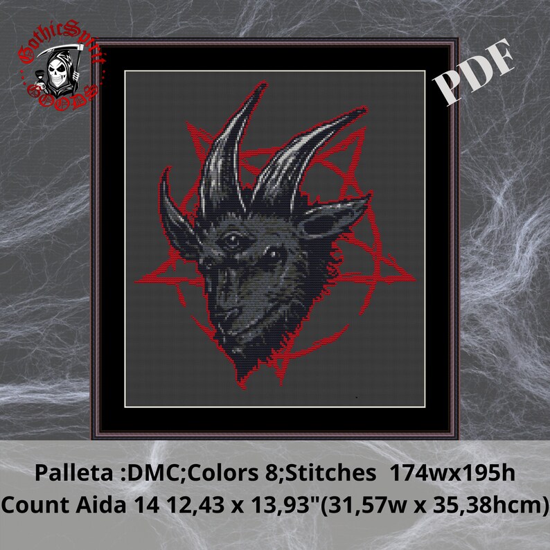 Satanic Baphomet Gothic Cross Stitch Pattern for Black Fabric - Etsy