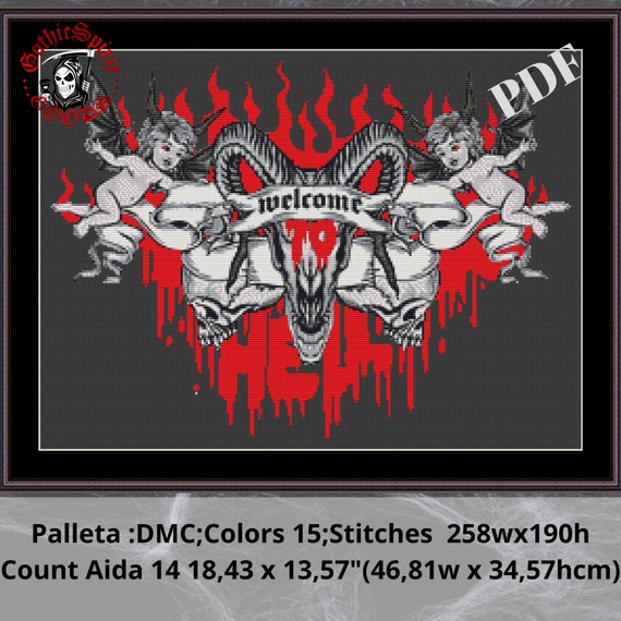 Welcome to Hell Gothic Cross Stitch Pattern for Black Fabric | Etsy
