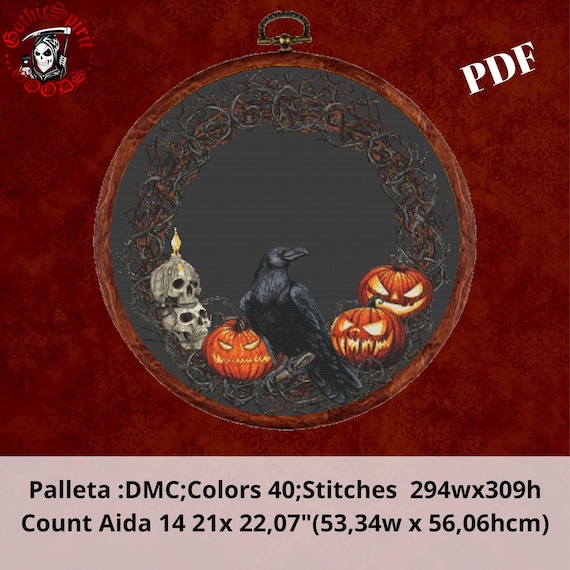 Halloween Wreath Raven Pumpkins and Sculls Gothic Cross - Etsy