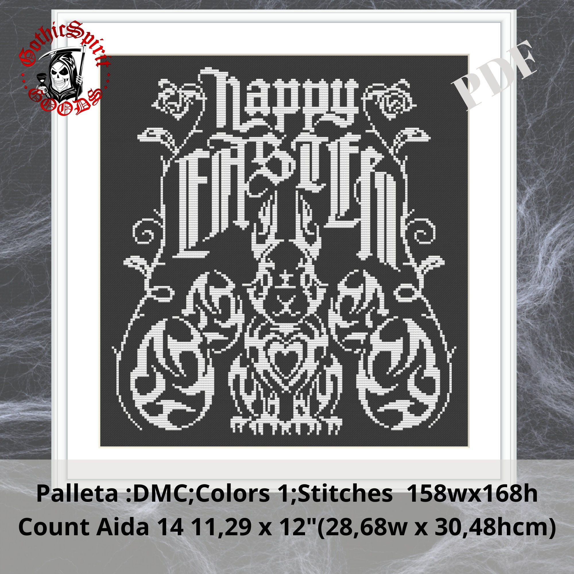 Happy Easter Gothic Cross Stitch Pattern for Black Fabric | Etsy