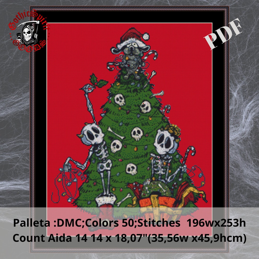 Creepmas Tree Gothic Cross Stitch Pattern for Black Fabric Easy ...