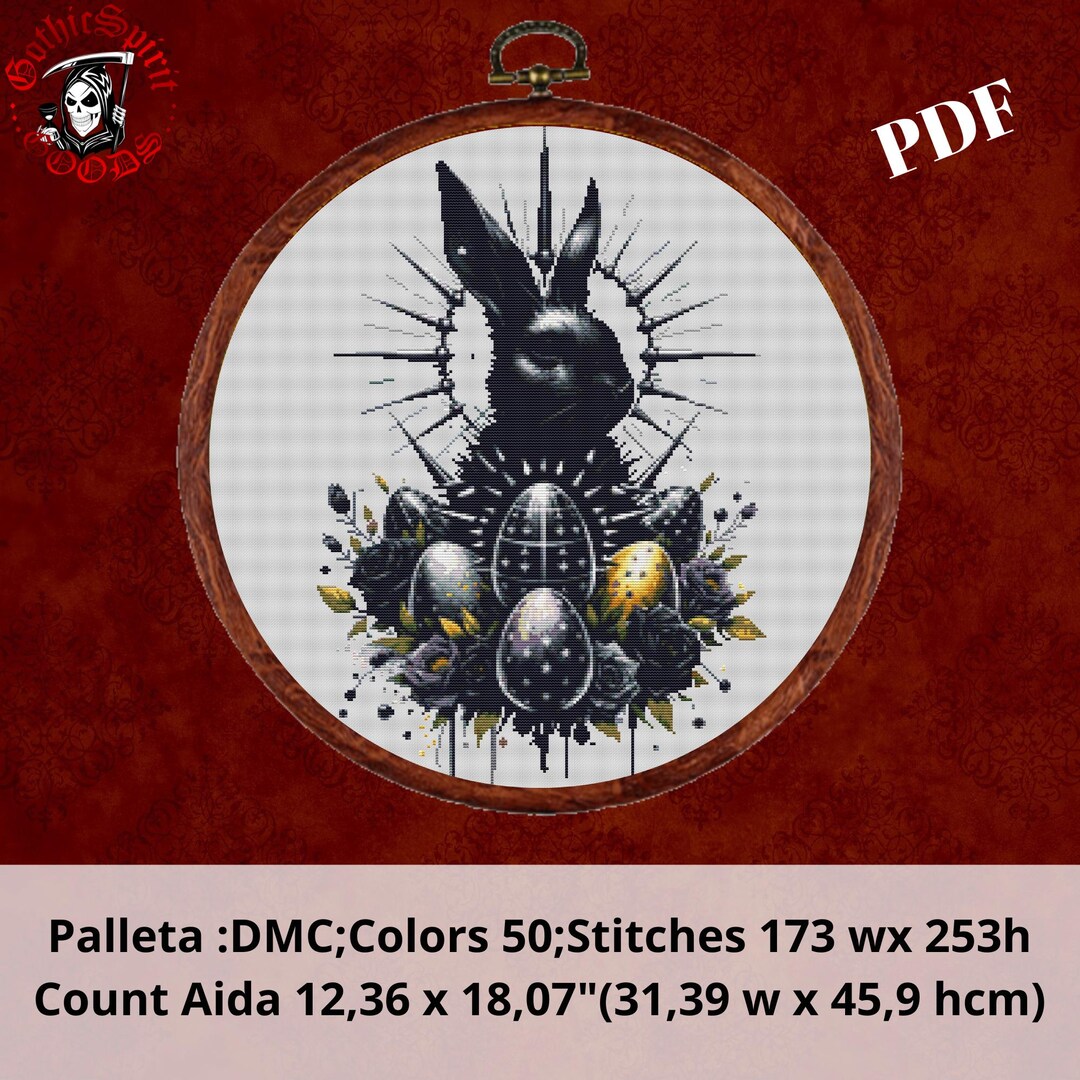 Dark Easter Bunny 2 Cross Stitch Pattern for Black Fabric - Easy ...