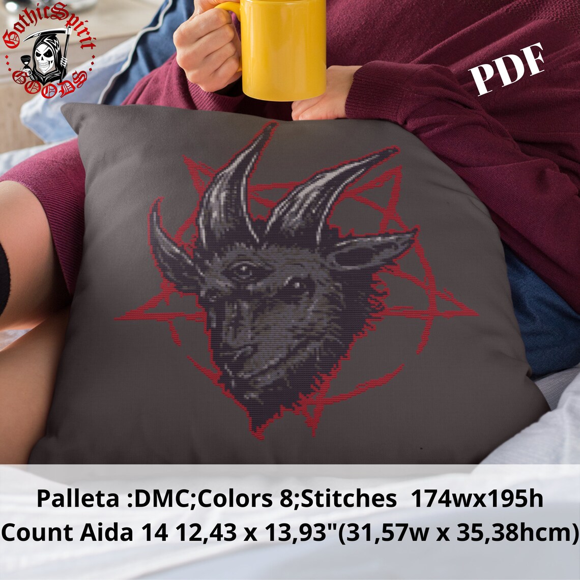 Satanic Baphomet Gothic Cross Stitch Pattern for Black Fabric - Etsy