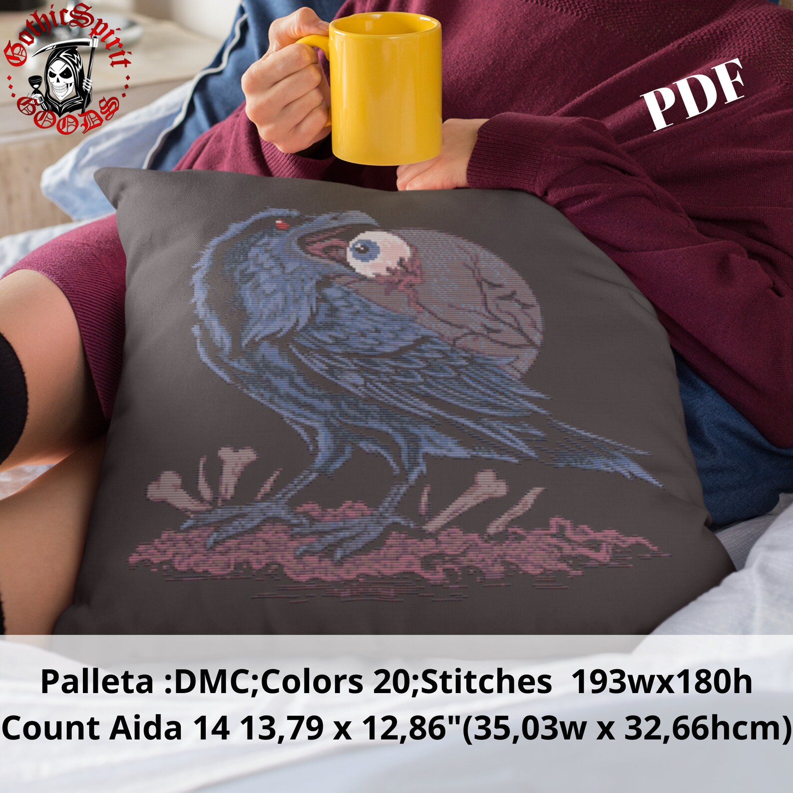 Raven Eat Eyes Gothic Cross Stitch Pattern for Black Fabric - Etsy