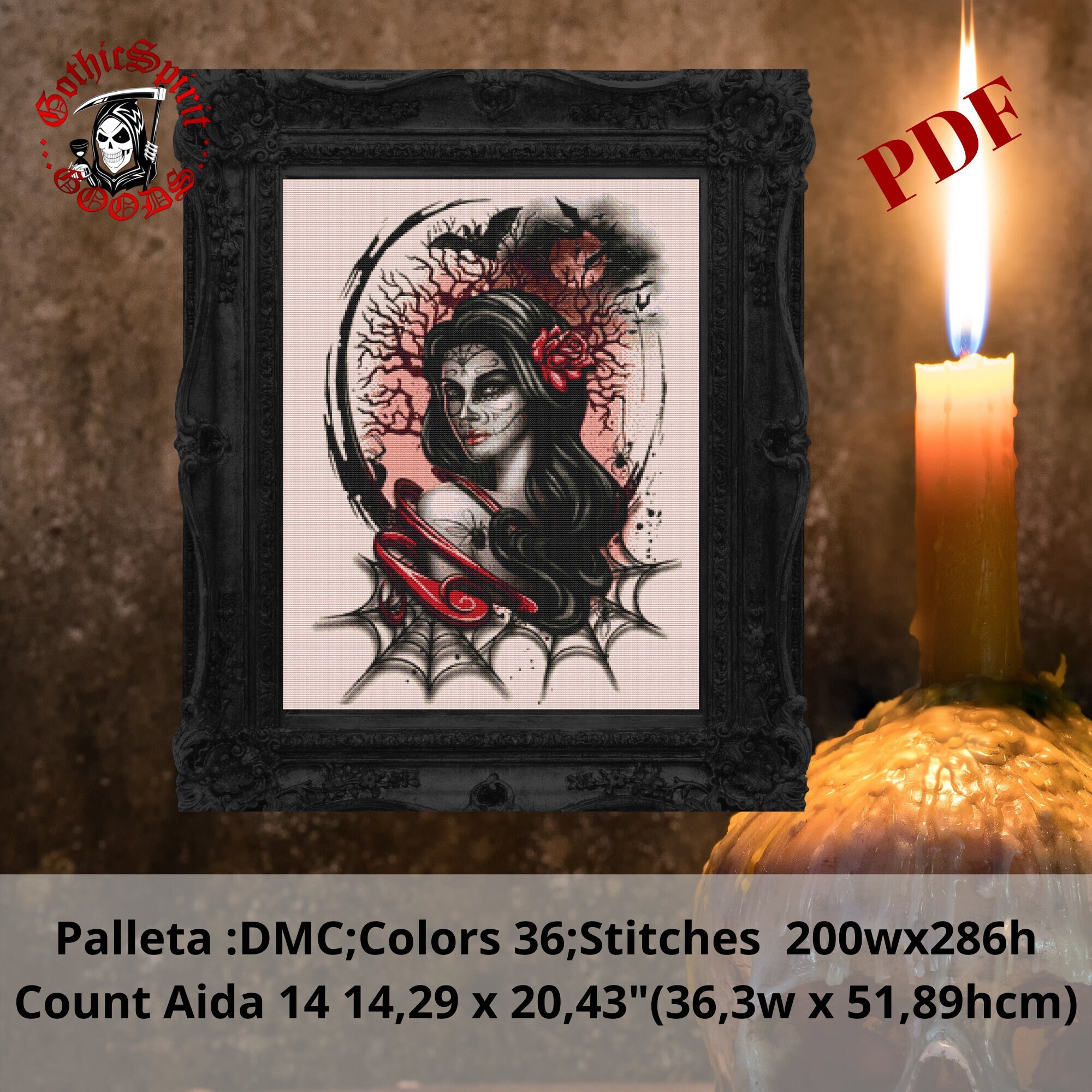 Woman the Day of Dead Gothic Cross Stitch Pattern for Black - Etsy