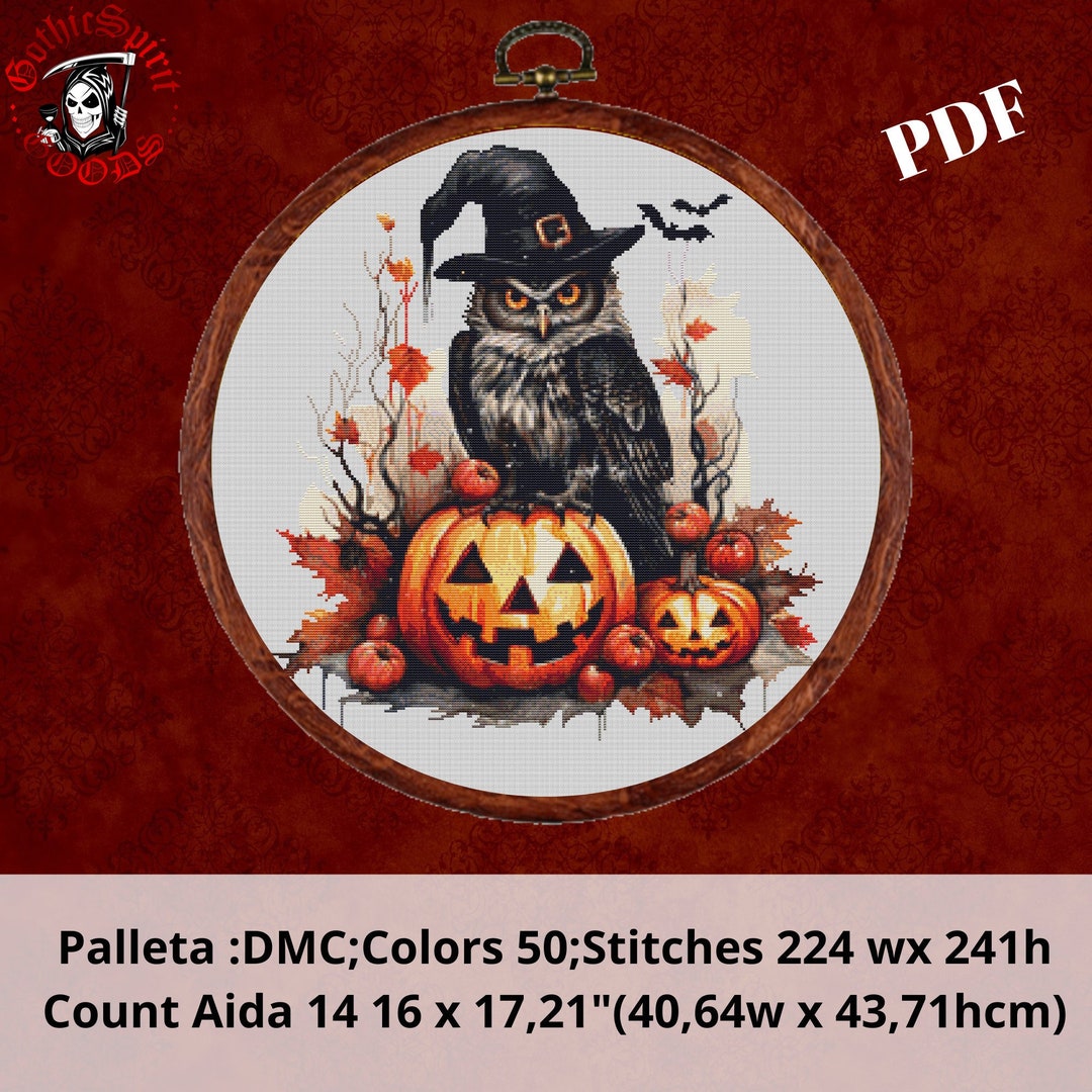 Halloween Witch Owl and Pumpkins ,thanksgiveng Cross Stitch Pattern for ...