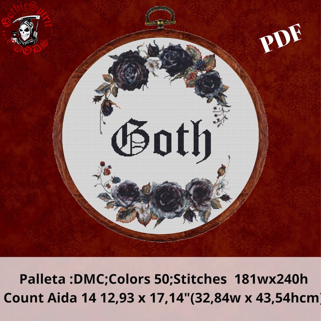 Gothic Flowers Gothic Cross Stitch Pattern for Black Fabric - Easy ...