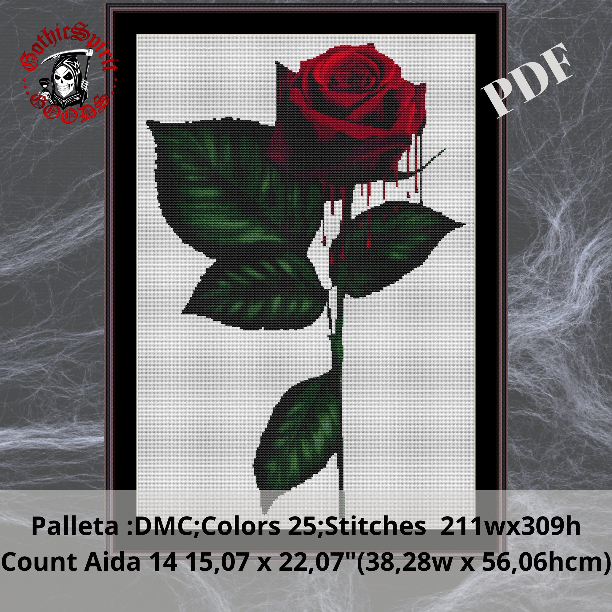 Bleeding Rose Cross Stitch Pattern PDF Gothic Cross Stitch - Etsy Canada